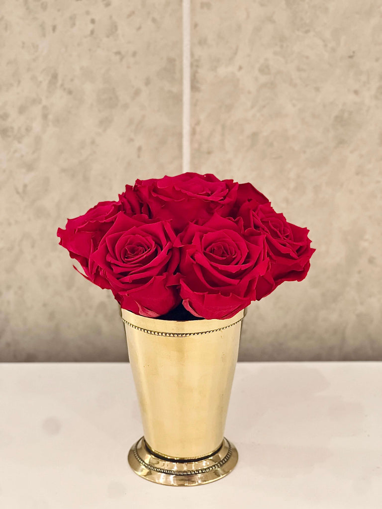 JULEP CUP ARRANGEMENT WITH PRESERVED ROSES– RSVP By Anastasia